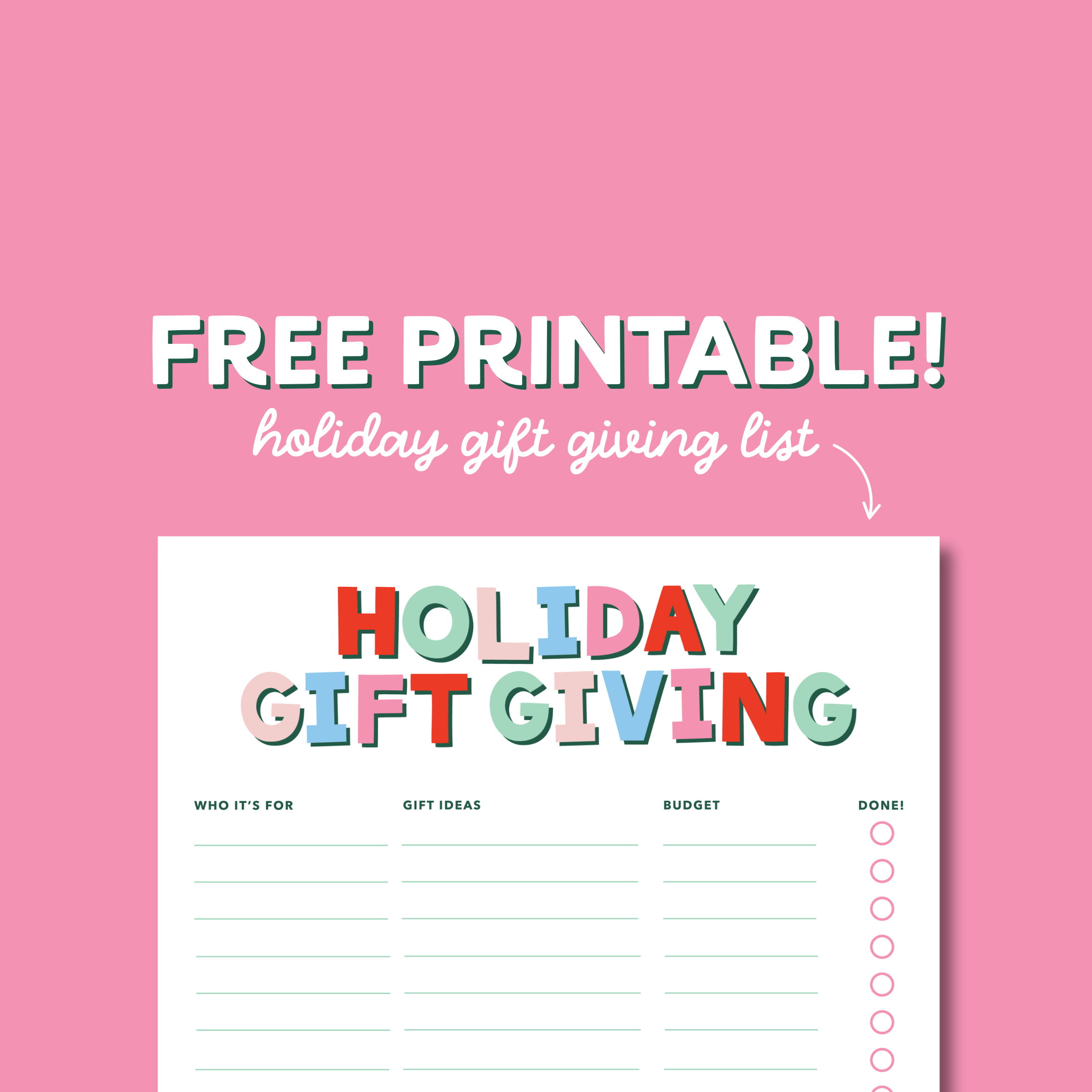 FREE Printable: Holiday Gift Giving List – Joy Creative Shop