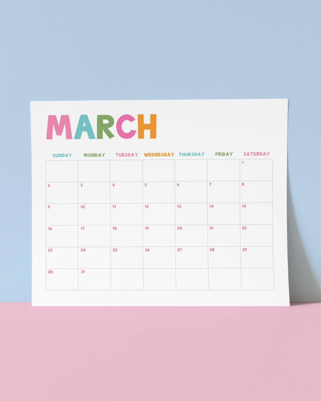 FREE March Calendar Printable – Joy Creative Shop